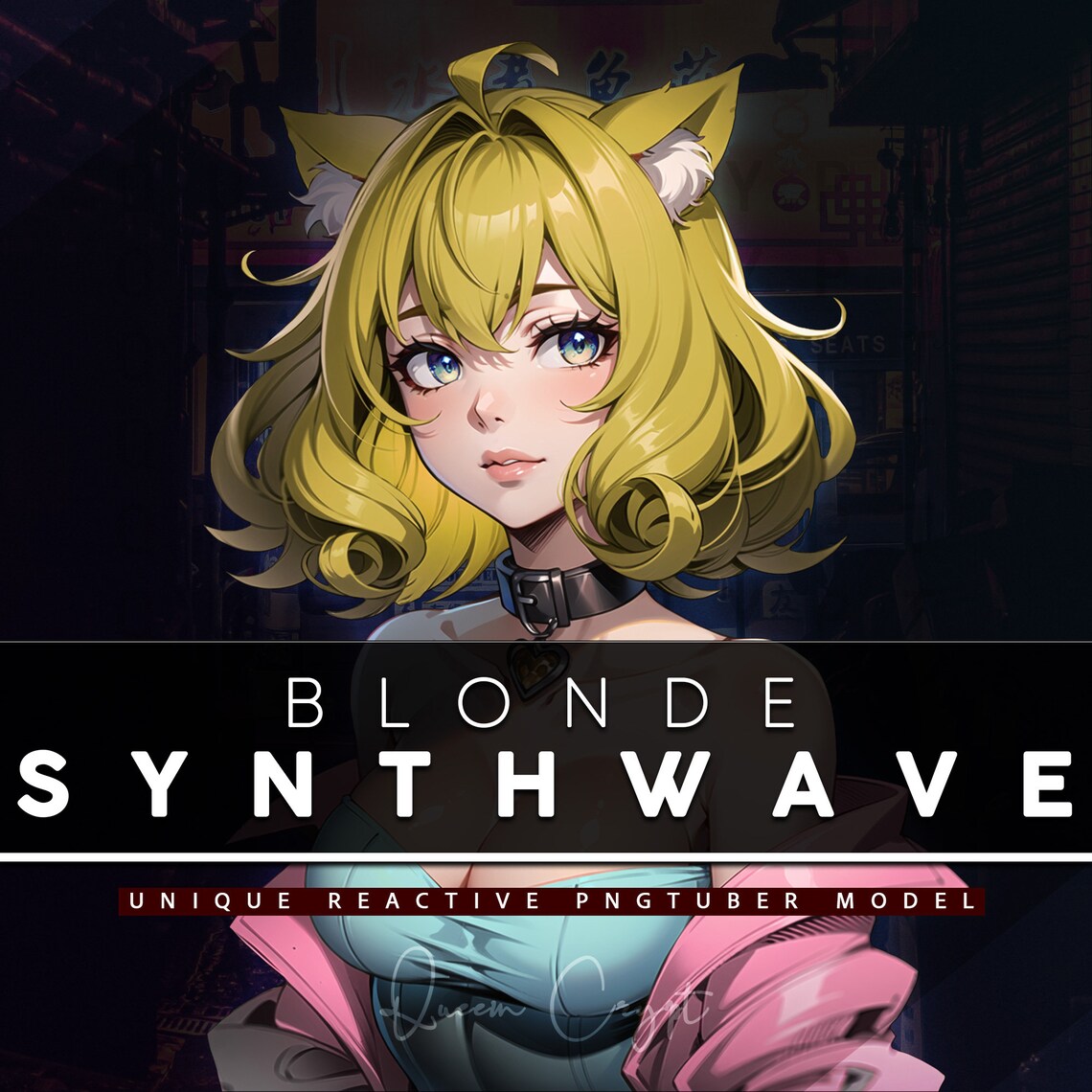 Blonde Synthwave PNGTUBER Ready to Use 3 Expressions 12 Reactive PNG ...