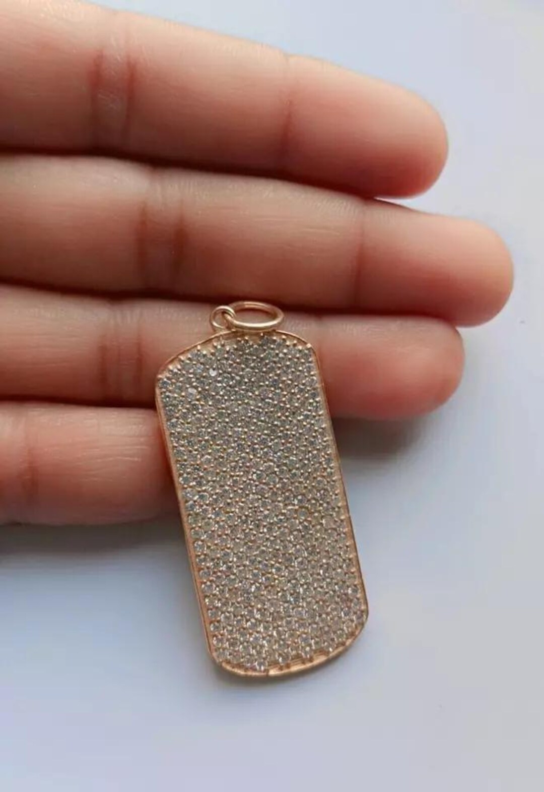 Solid 14k Gold Pendant, Dog Tag Charm Pendant, Moissanite Diamond ...