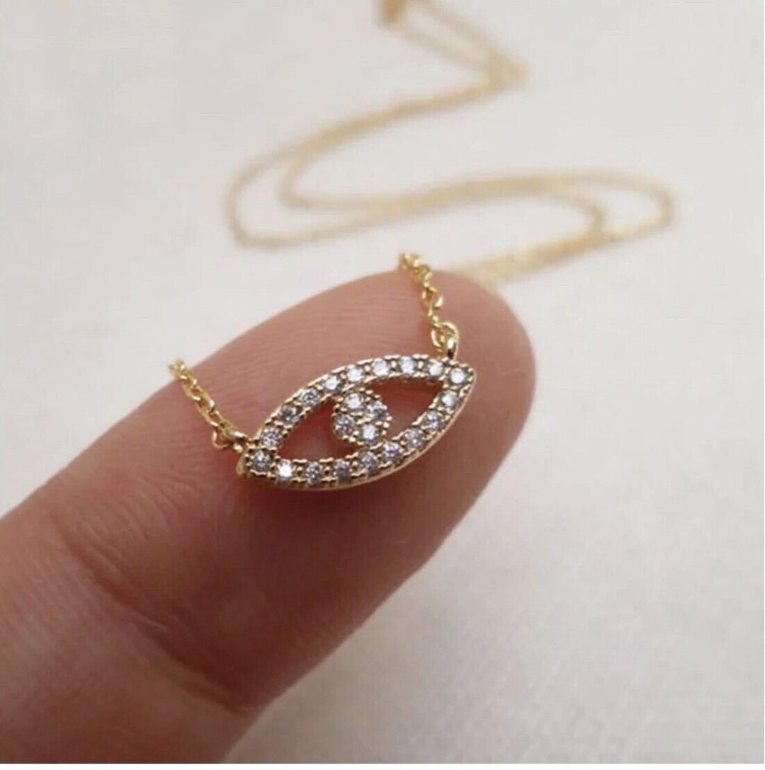 14k Gold Pendant Beautiful Evil Eye Masonite Diamond 925 Sterling ...