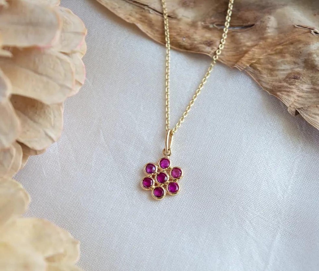 Ruby Flower Necklace: Handmade 925 Sterling Silver, 16 Inch Chain Duty ...