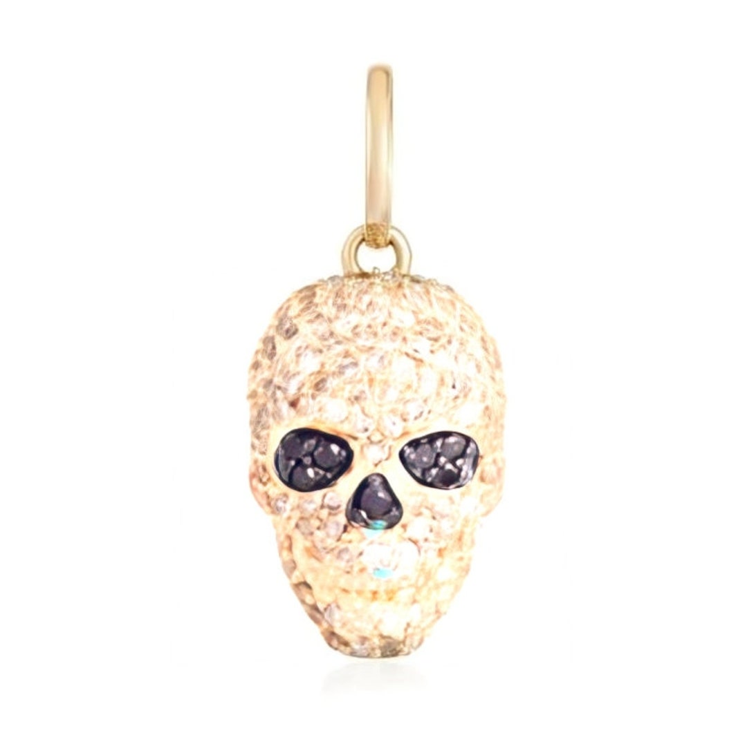 14k Gold Skull Charm Pendant: Black Diamond & Moissanite Duty/tariff ...