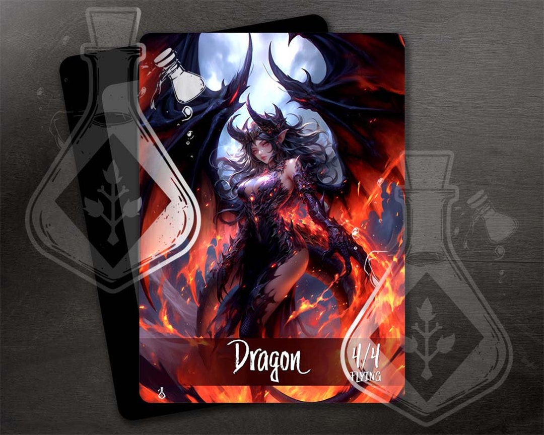 Dragon Token for TCG - Full Custom Art - Gorgeous Black Dragon Waifu ...