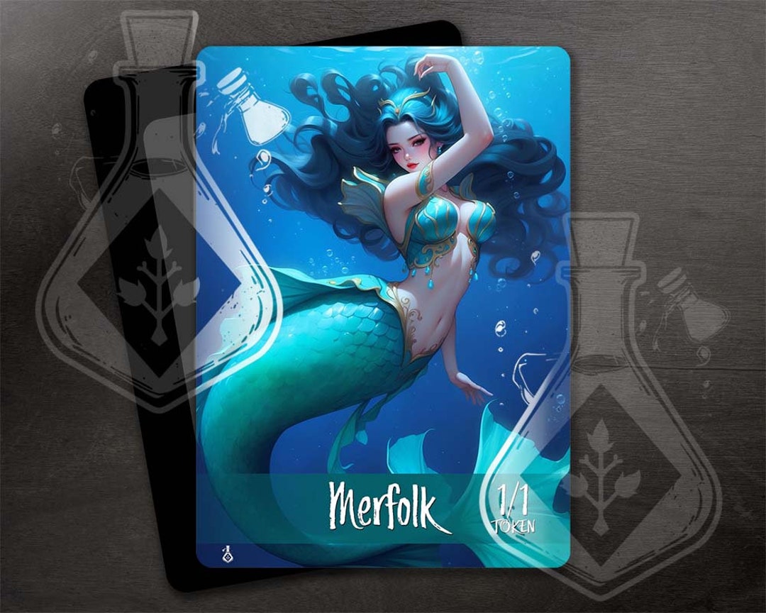 Merfolk Token for TCG - Full Custom Art - Aqua Sentinel: Enchanting Mermaid as the Protector ...