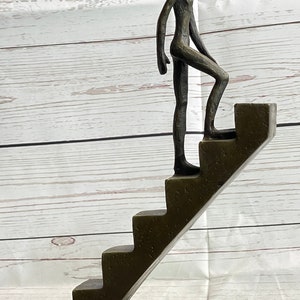 Abstract Bronze Statue of a Man Climbing Stairs Staircase - Etsy