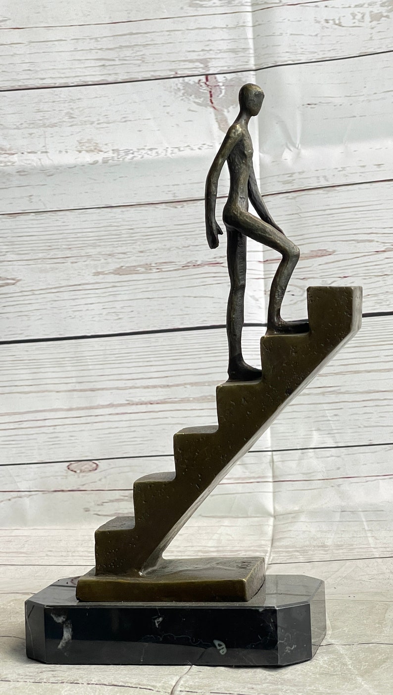 Abstract Bronze Statue of a Man Climbing Stairs Staircase - Etsy