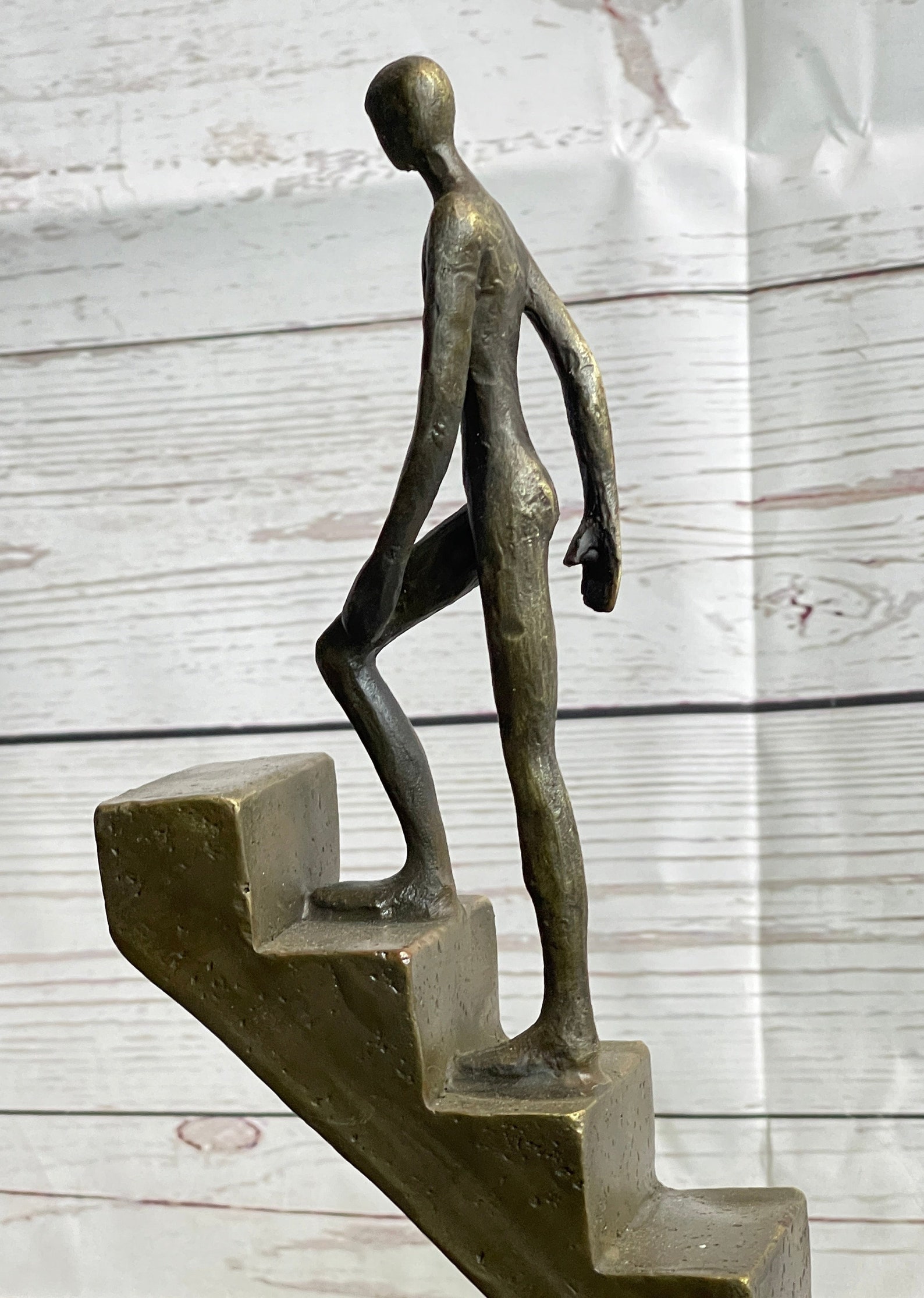 Abstract Bronze Statue of a Man Climbing Stairs Staircase - Etsy