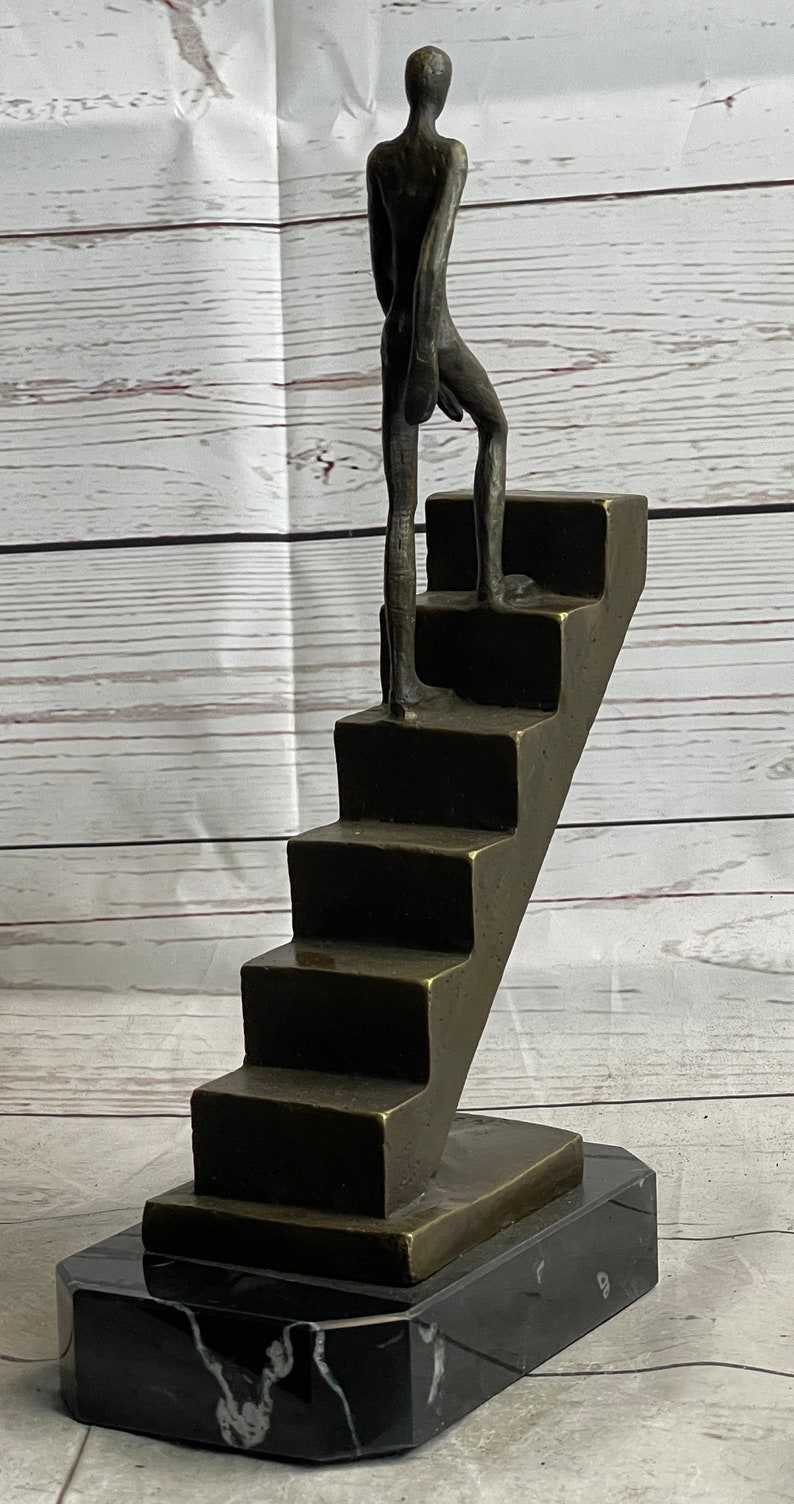 Abstract Bronze Statue of a Man Climbing Stairs Staircase - Etsy