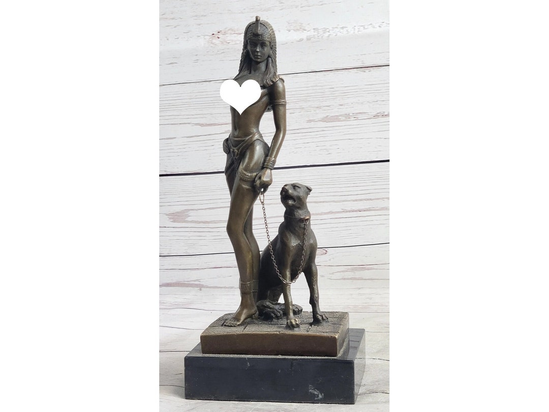 Cleopatra Statue With Panther Egyptian Deco Bronze Figurine - Etsy