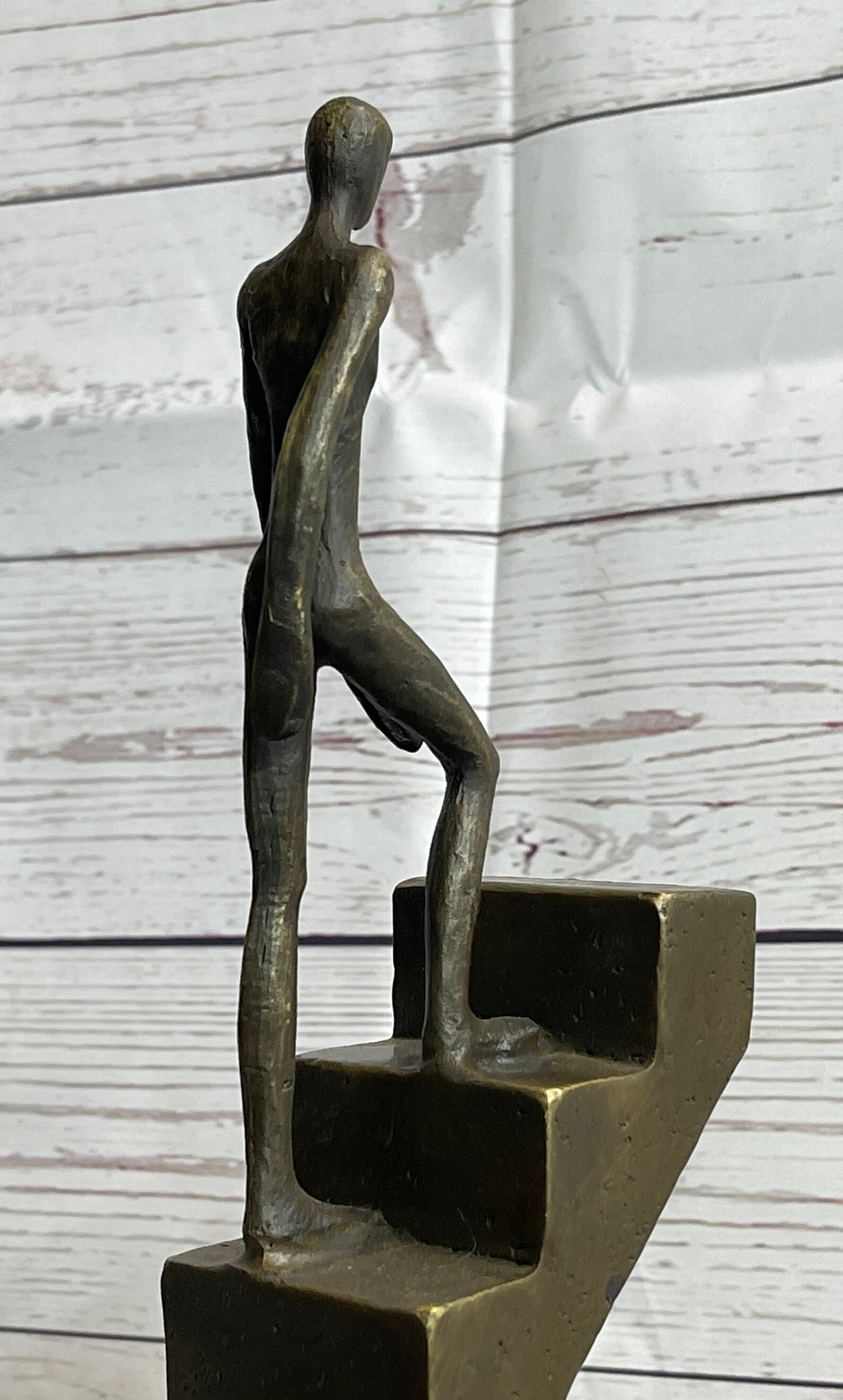 Abstract Bronze Statue of a Man Climbing Stairs Staircase - Etsy