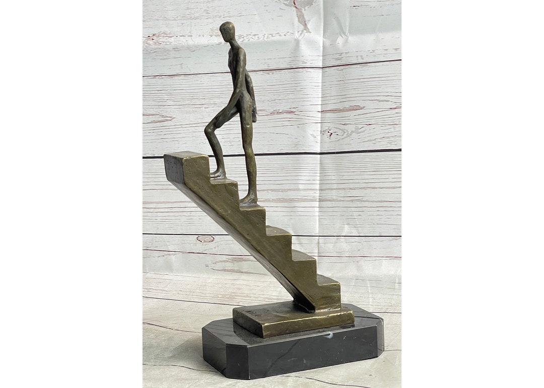 Abstract Bronze Statue of a Man Climbing Stairs Staircase - Etsy