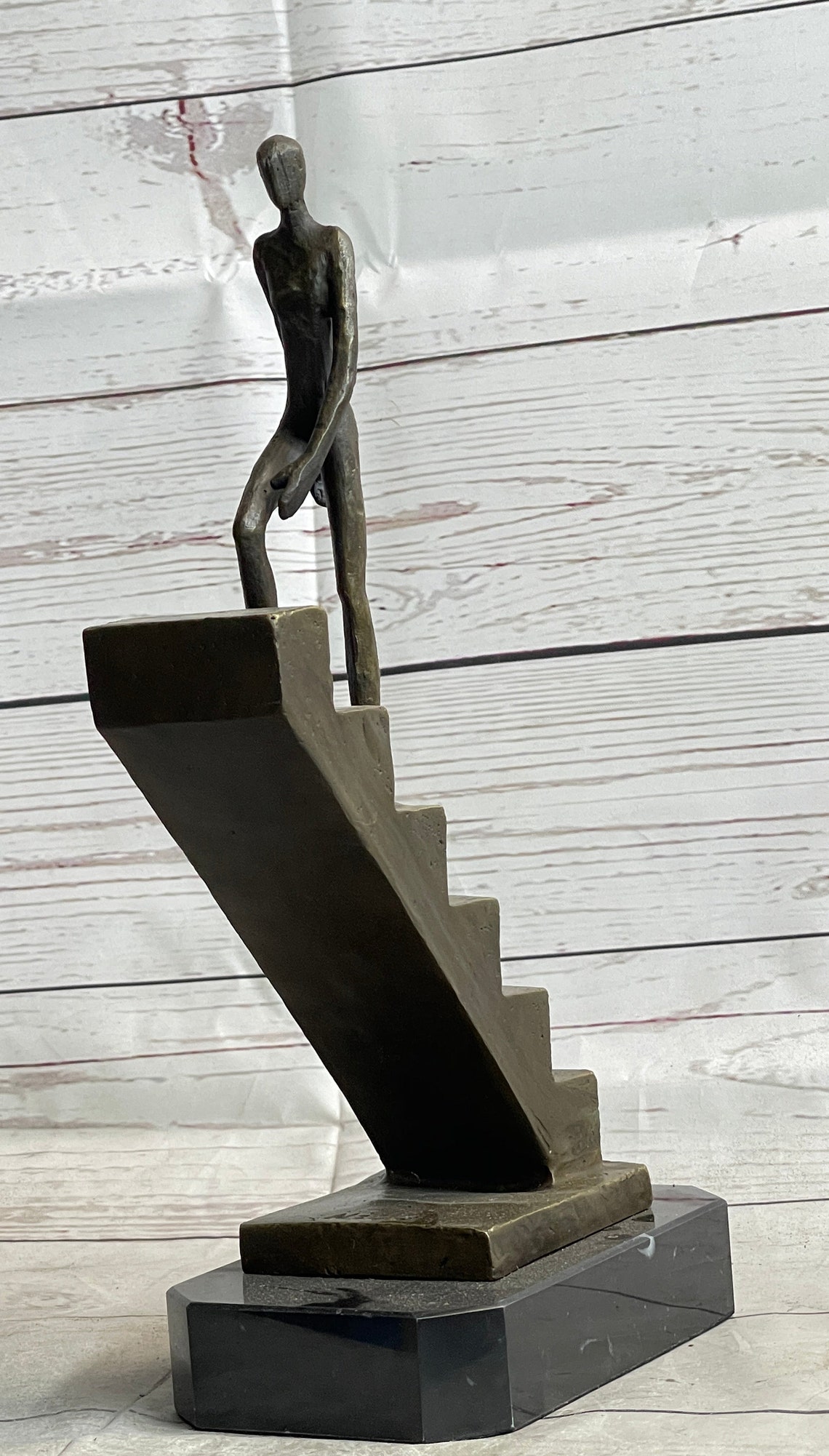 Abstract Bronze Statue of a Man Climbing Stairs Staircase - Etsy