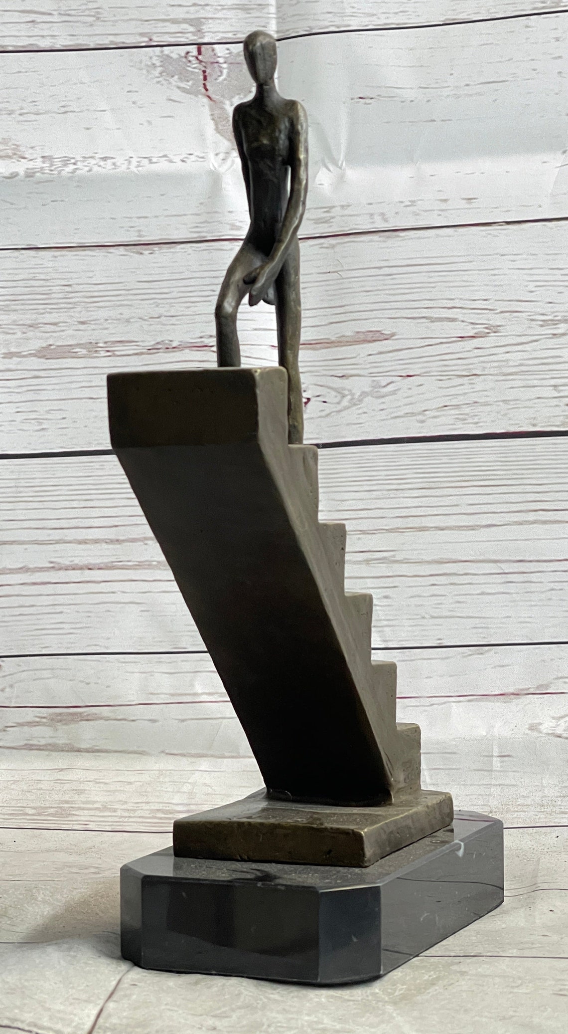 Abstract Bronze Statue of a Man Climbing Stairs Staircase - Etsy