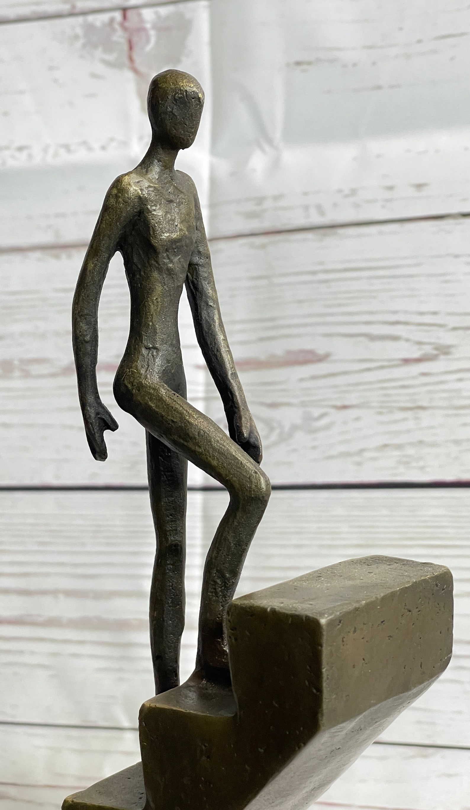 Abstract Bronze Statue of a Man Climbing Stairs Staircase - Etsy