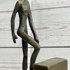 Abstract Bronze Statue of a Man Climbing Stairs Staircase - Etsy