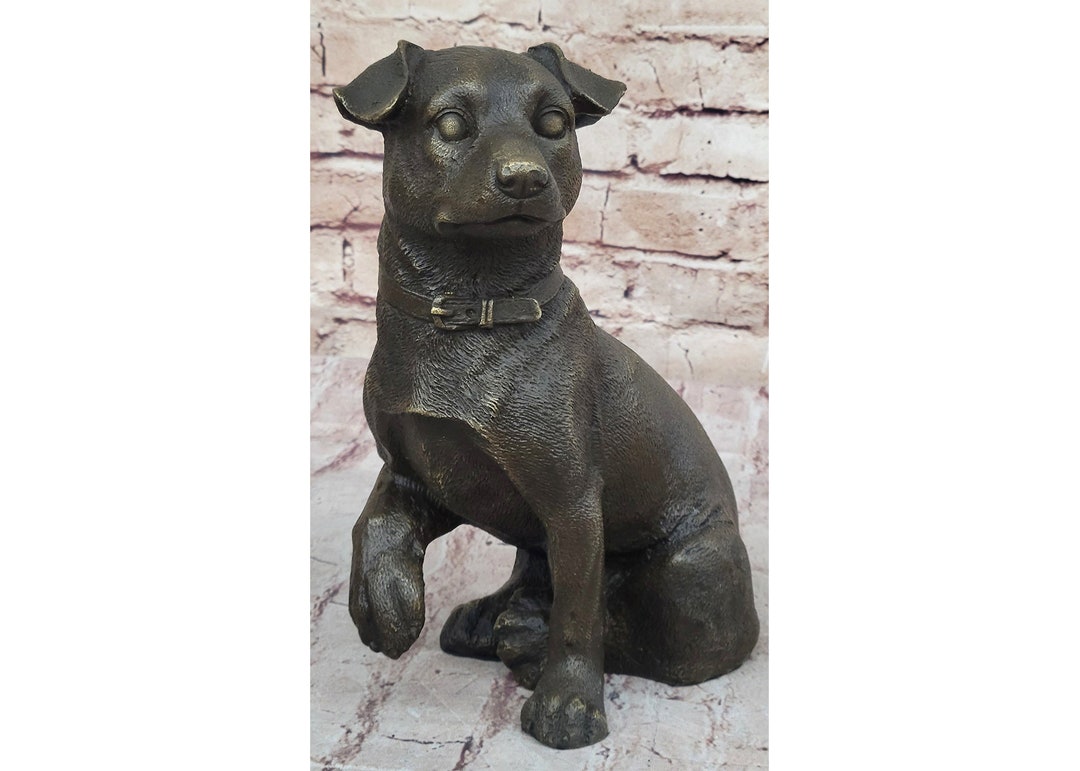 Jack Russell Terrier Statue Puppy Dog Bronze Figurine Sculpture Signed ...
