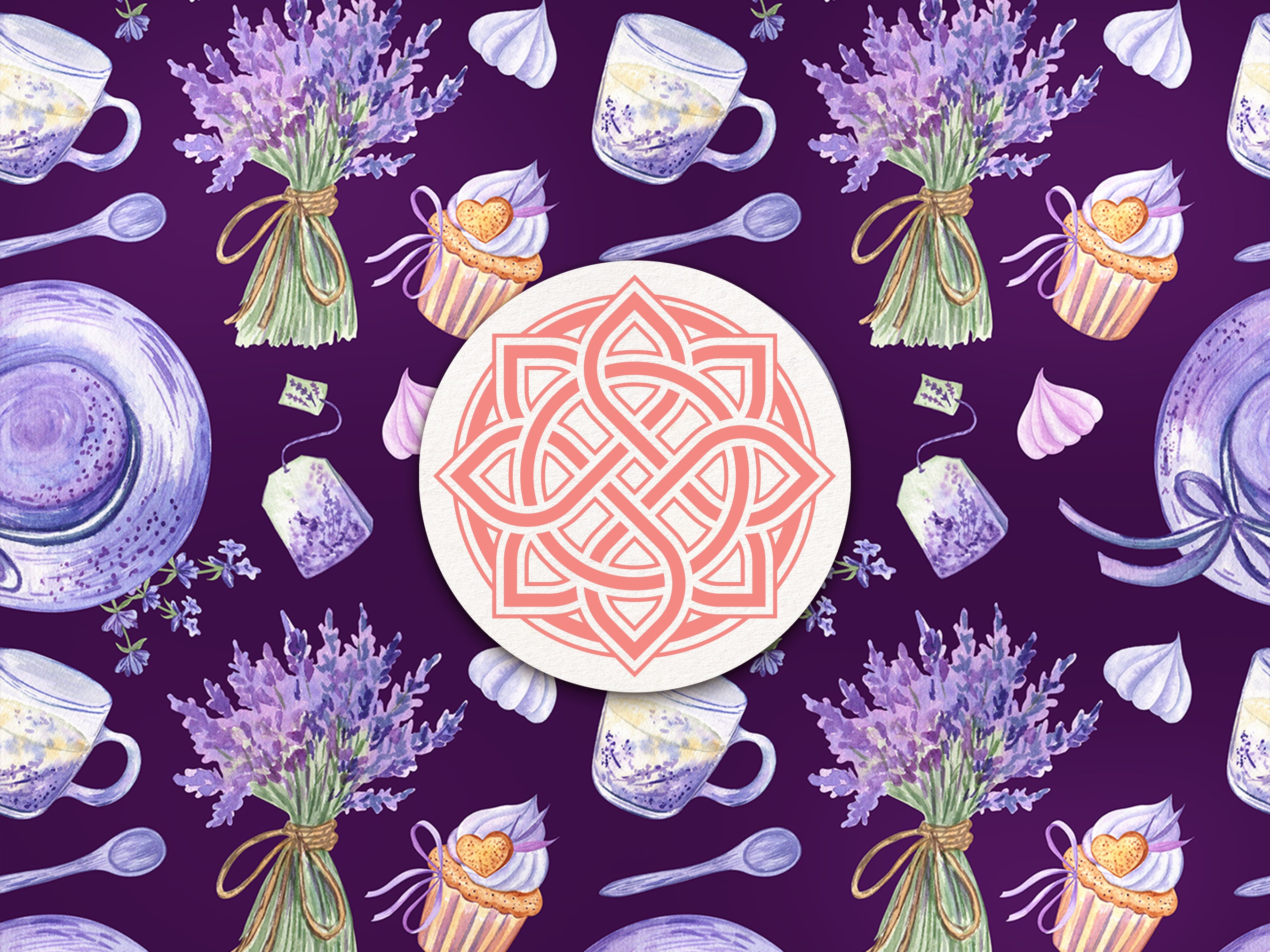 Pastel Lavender Tea Party Seamless Pattern With Rustic Flowers, Hats ...