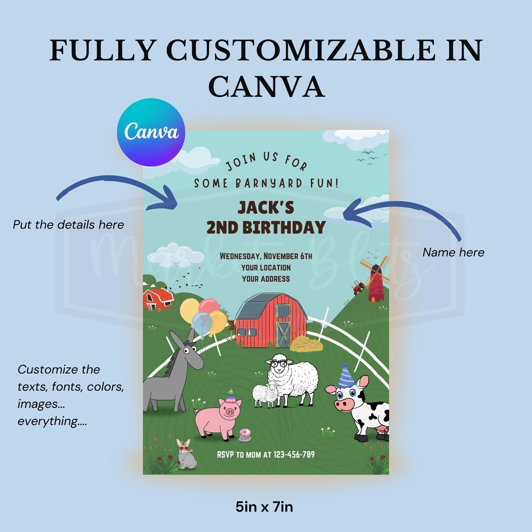 Editable Birthday Invitation, Barn Invitation, Yard Invitation, Farm ...