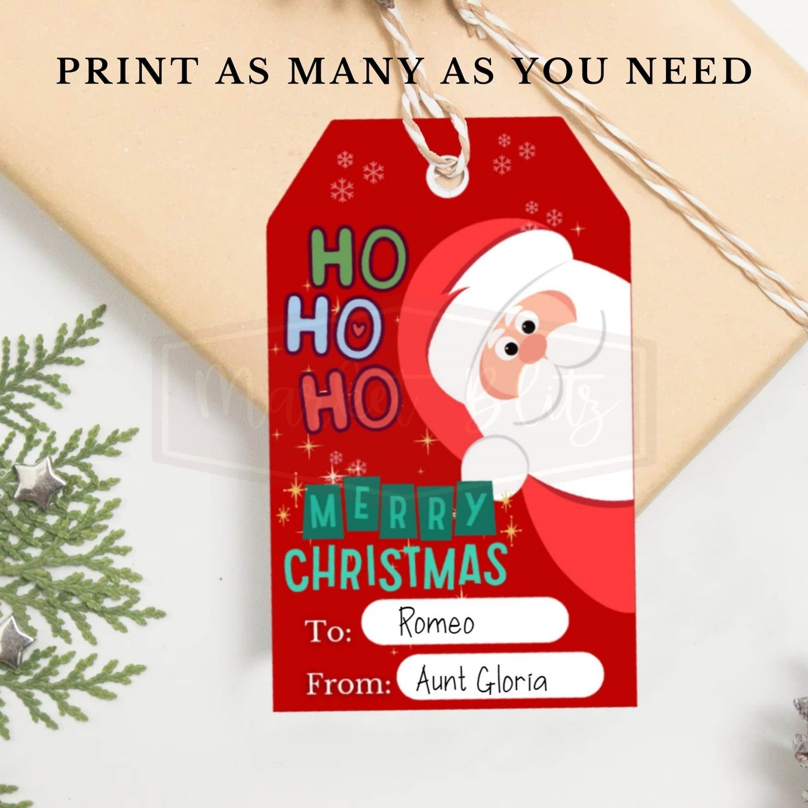 Printable Christmas Gift Tag, Holiday Party Favor Tag, Gift Tag ...