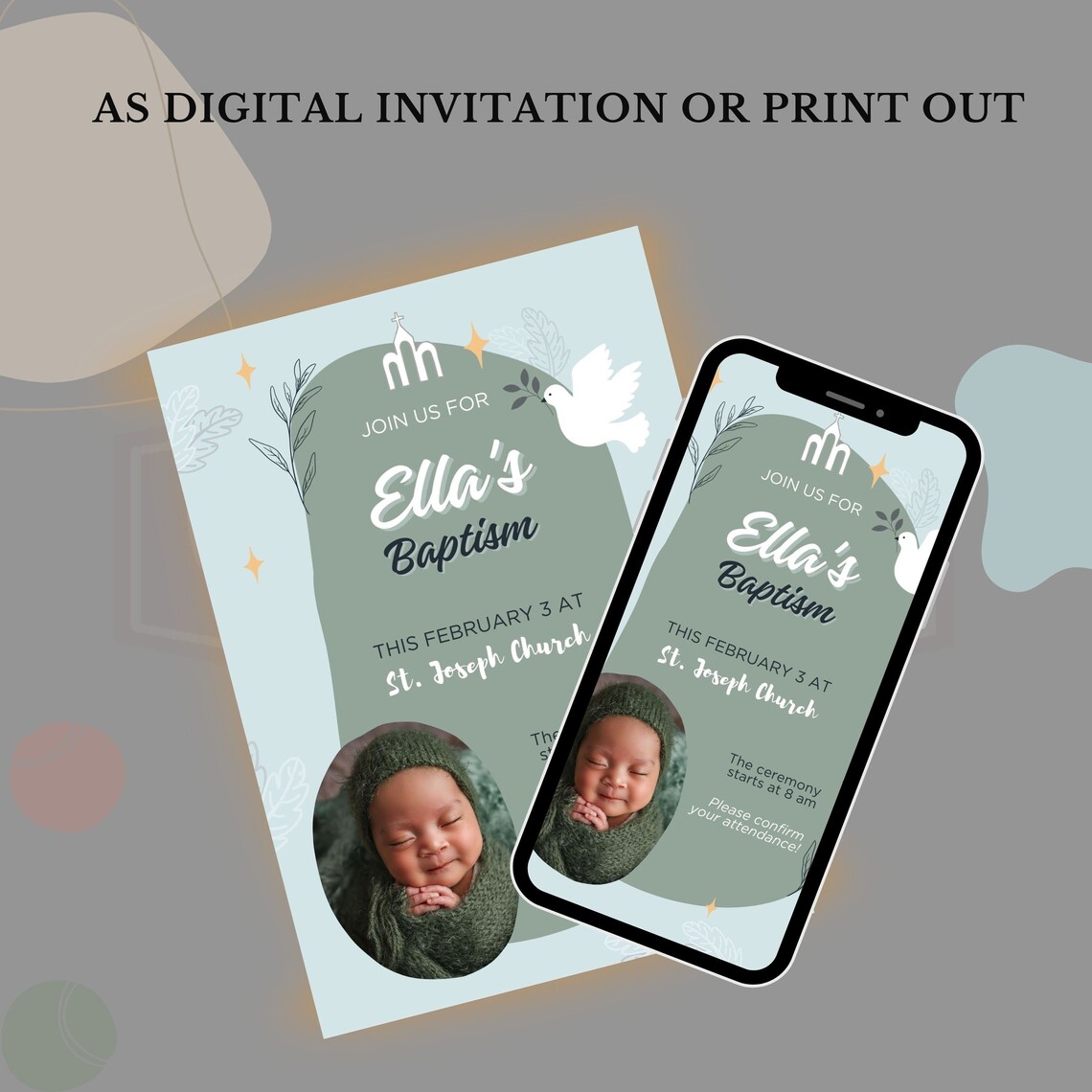 Baptism Invitation Template, Baptism Invitation, Christening, Modern ...