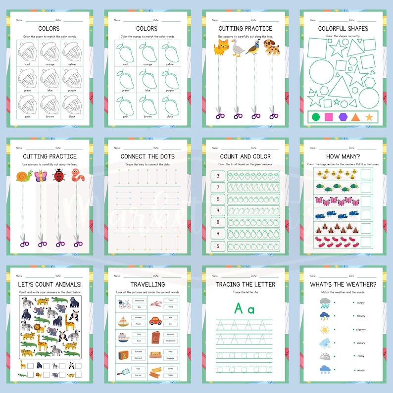 Printable Preschool Learning Bundle 50 Page Activity Worksheets ...