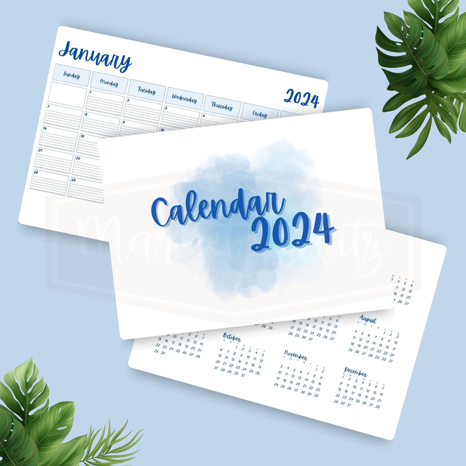 Printable Calendar 2024, Instant Download, Wall Calendar, Digital ...