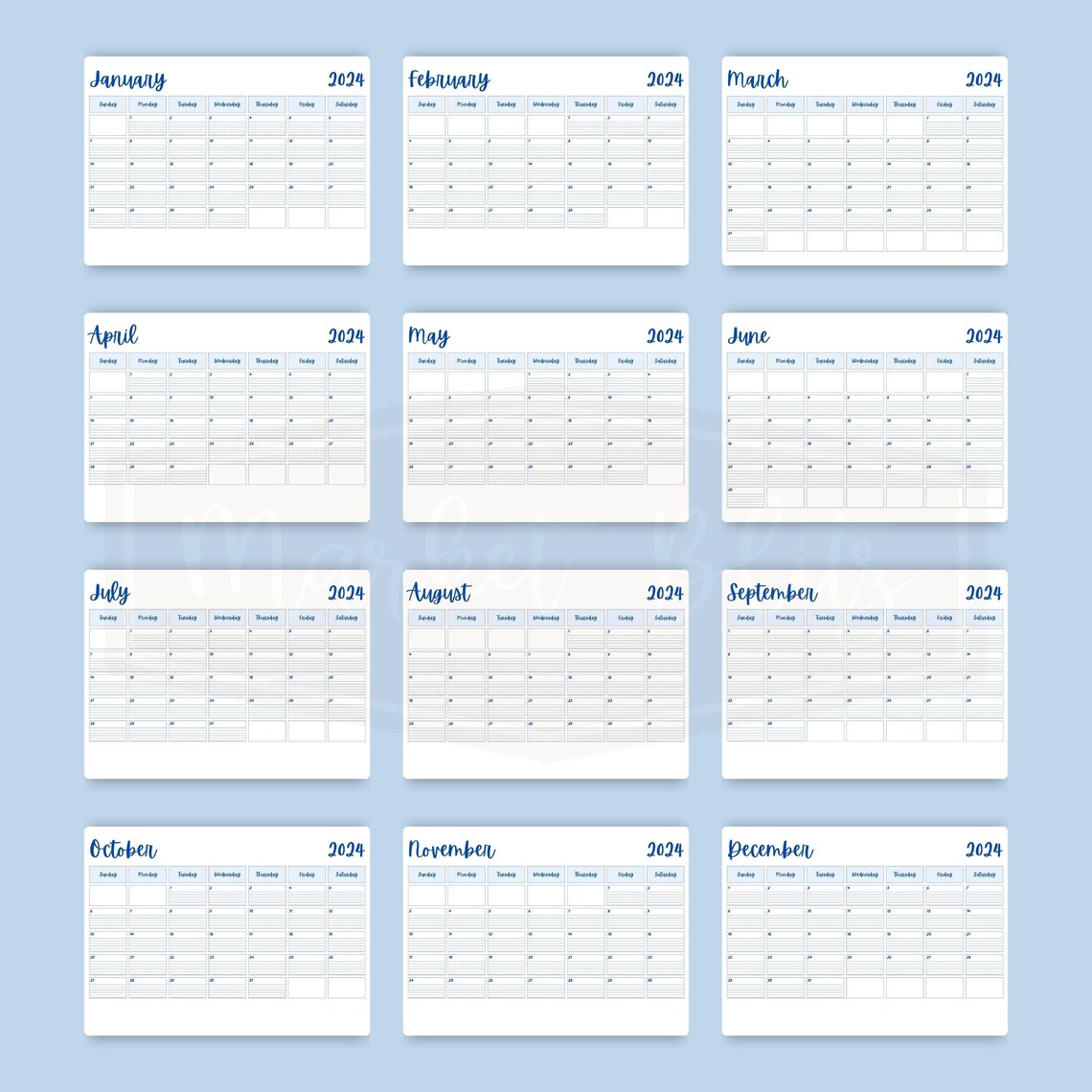 Printable Calendar 2024, Instant Download, Wall Calendar, Digital ...