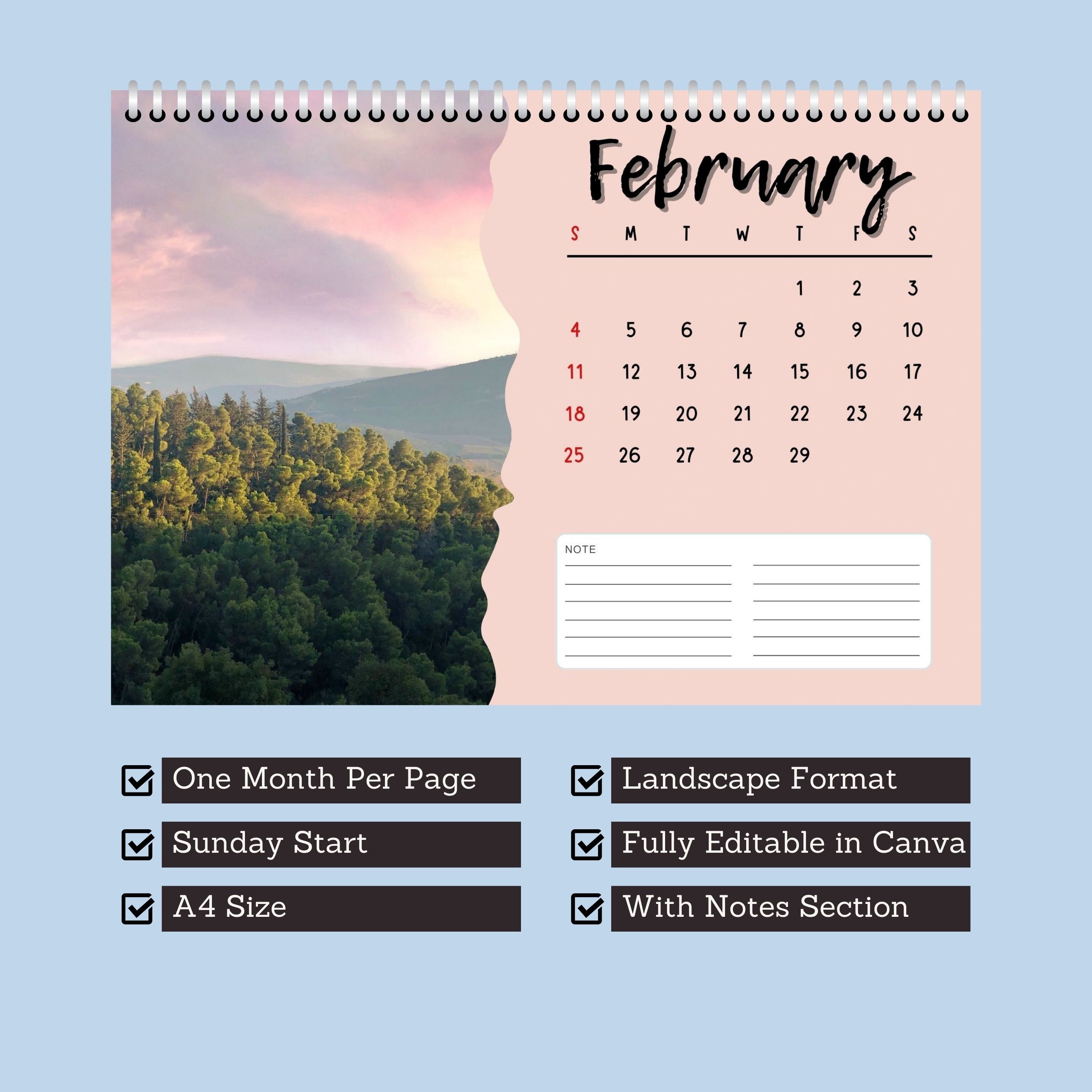 Plantilla de calendario 2024 Plantilla Canva totalmente editable / Uso ...