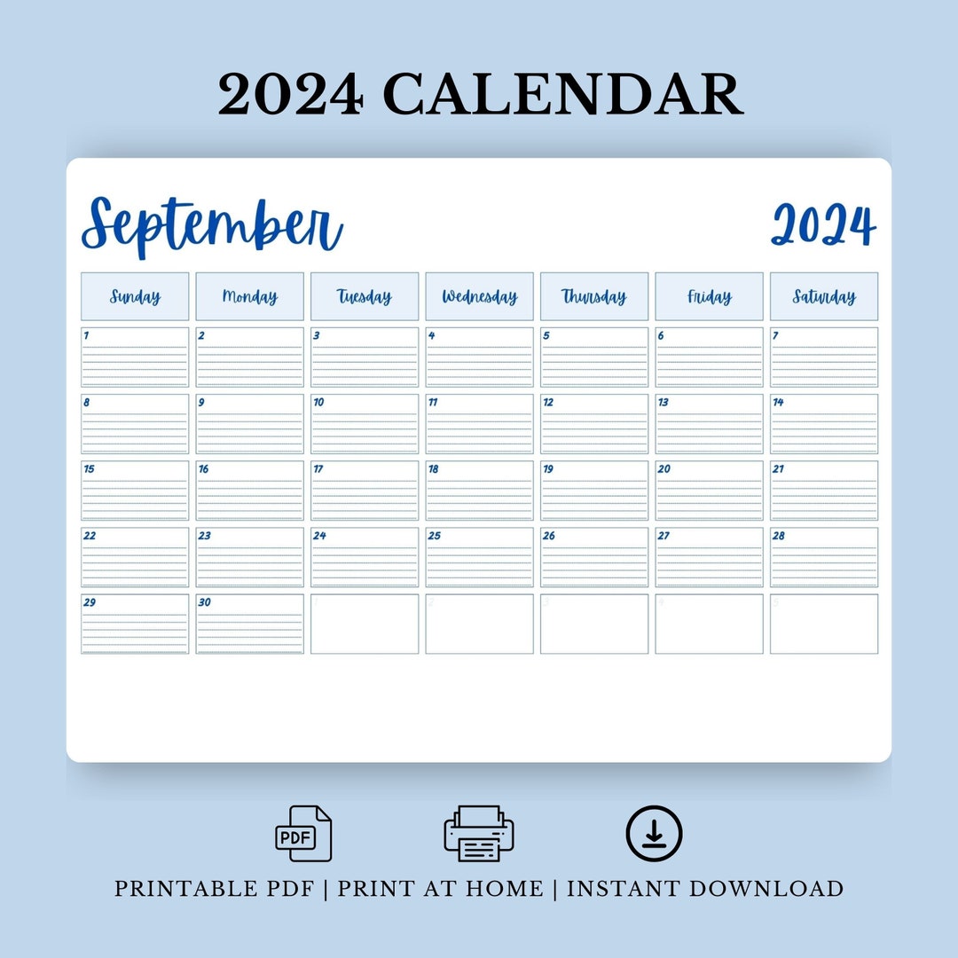 Printable Calendar 2024, Instant Download, Wall Calendar, Digital ...