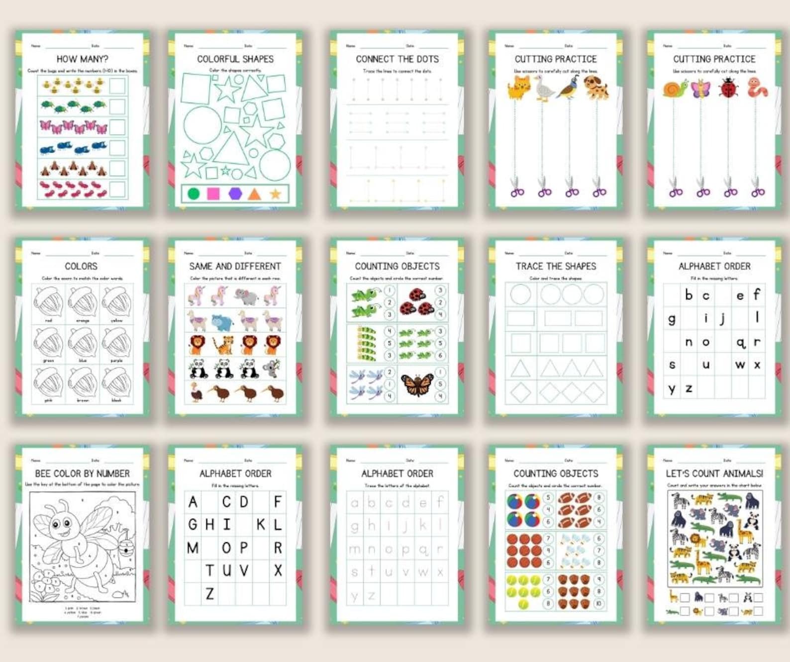 Printable Preschool Learning Bundle 50 Page Activity - Etsy