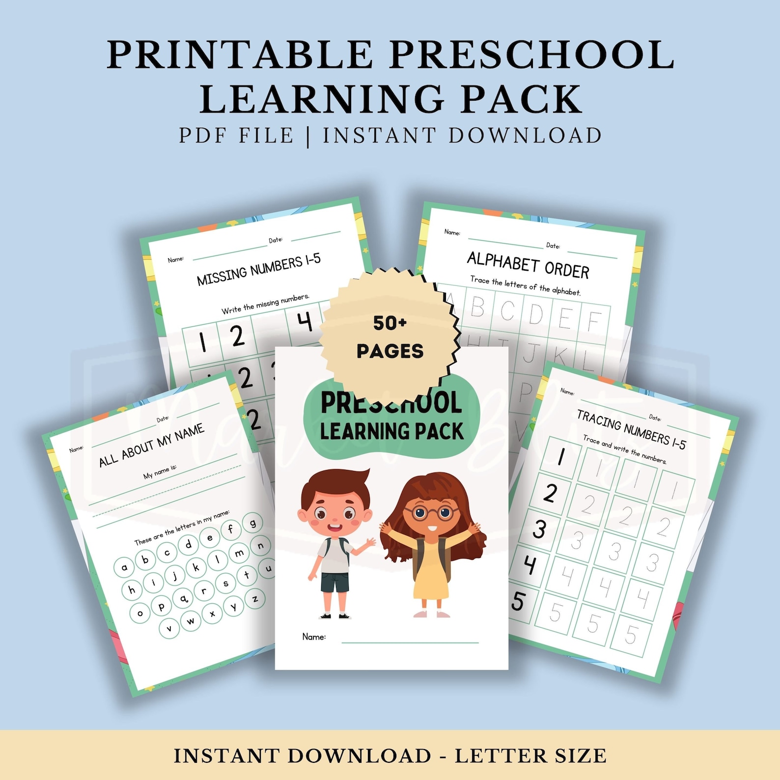 Printable Preschool Learning Bundle 50 Page Activity Worksheets ...