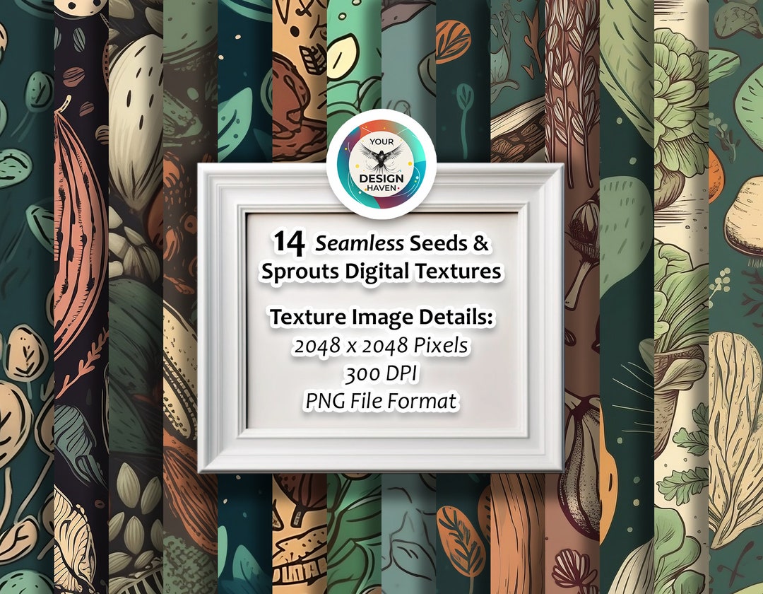 14 Sprouts and Seeds Digital Patterns, Seamless Digital Textures, High ...