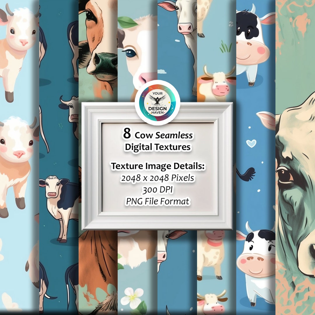 8 Cow Digital Patterns, Seamless Digital Texture, High Res Digital ...