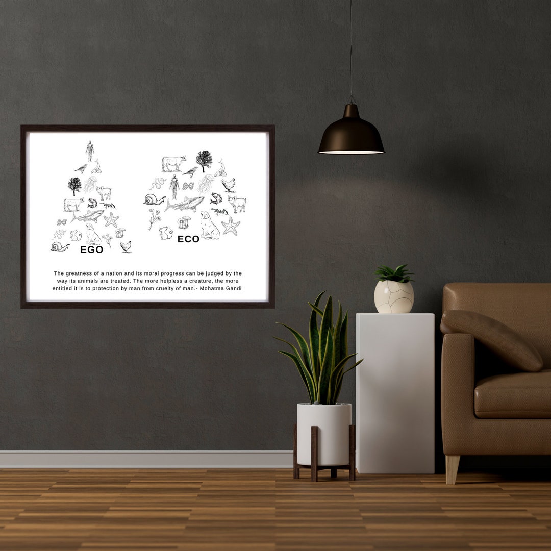 Eco Vs Ego Wall Art, Earth Day, Black and White Poster, Humanity, 20 X ...