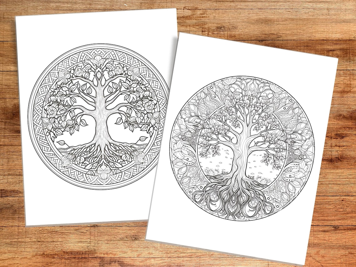 Tree Mandala Coloring Pages Printable Coloring Sheets - Etsy