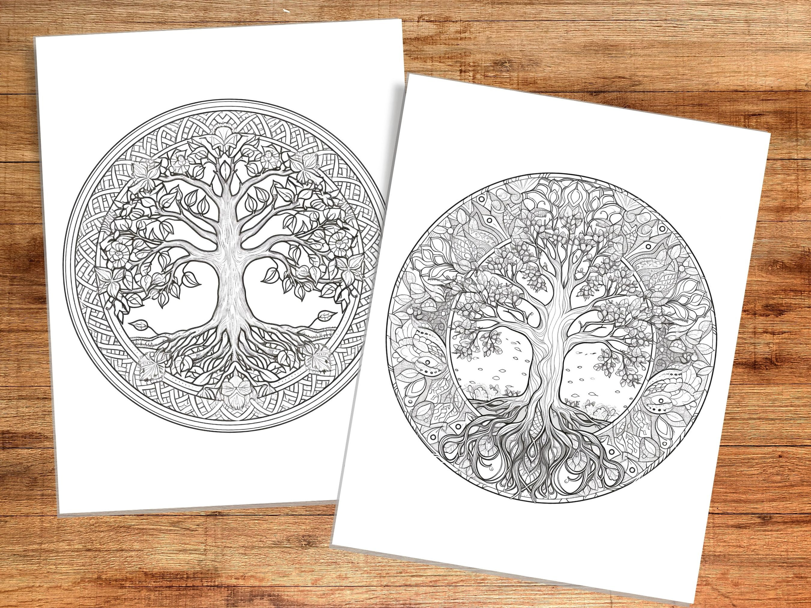 Tree Mandala Coloring Pages Printable Coloring Sheets - Etsy