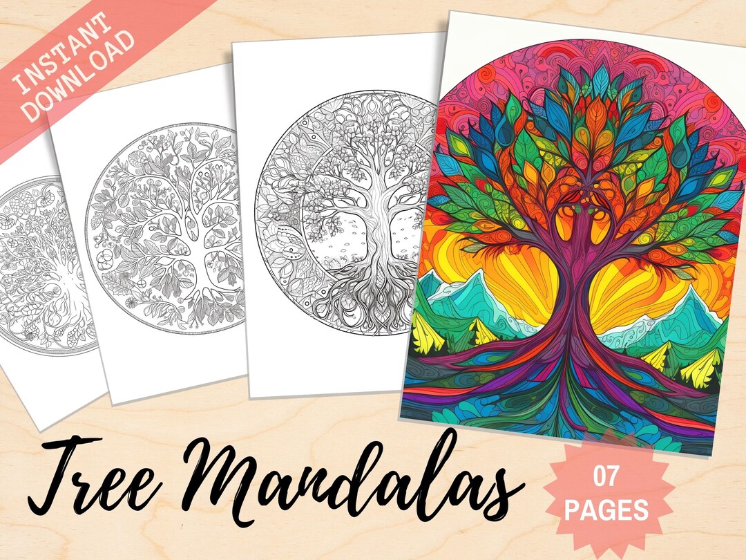 Tree Mandala Coloring Pages Printable Coloring Sheets - Etsy