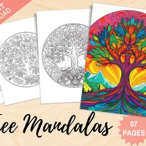 Tree Mandala Coloring Pages Printable Coloring Sheets - Etsy
