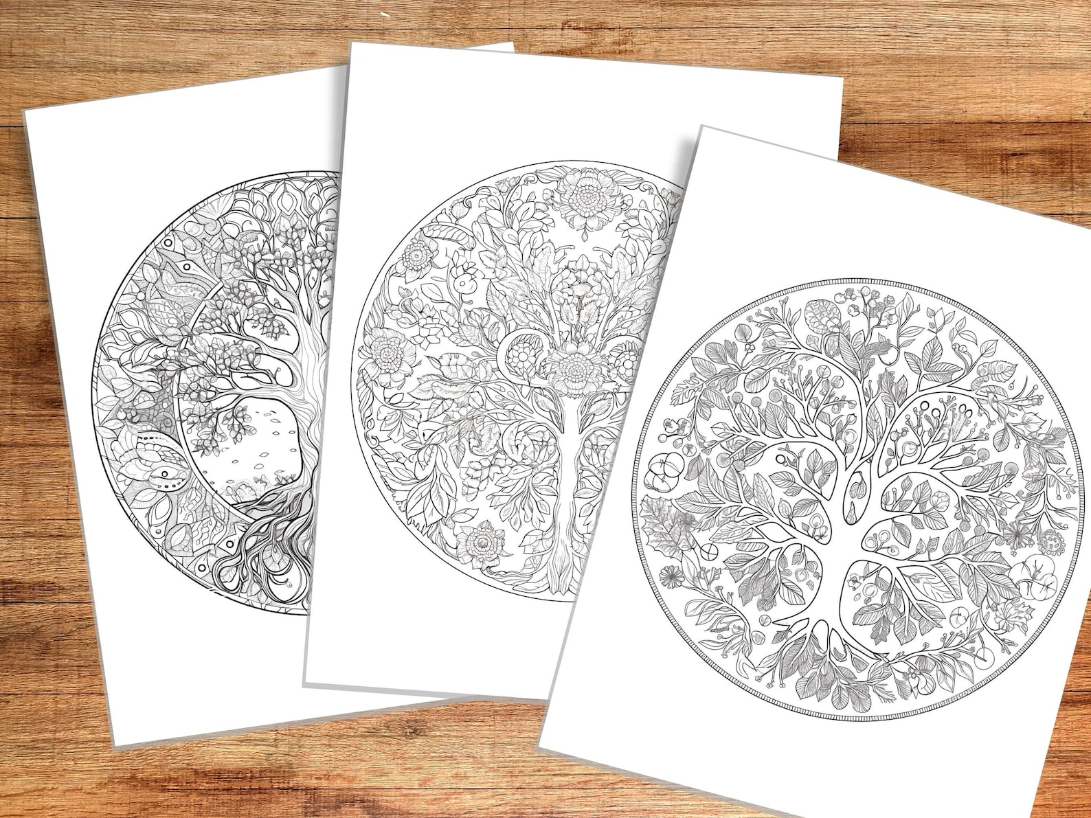 Tree Mandala Coloring Pages Printable Coloring Sheets - Etsy