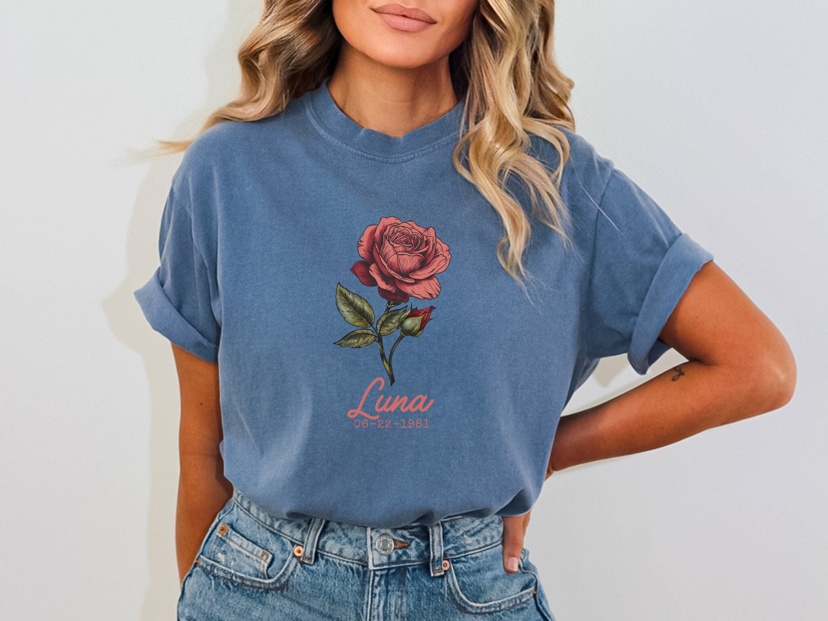Personalized June Birth Flower Comfort Colors T-shirt, Custom Rose ...