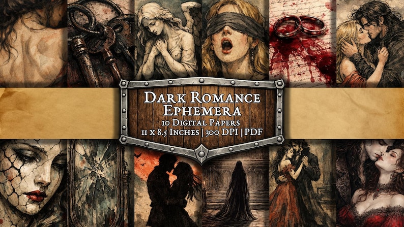 Dark Romance Ephemera, Gothic Junk Journal Kit, Printable Romance ...