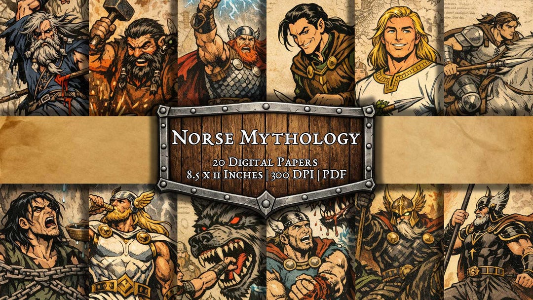 Norse Mythology Digital Paper, Viking Junk Journal, Thor Comic Print ...