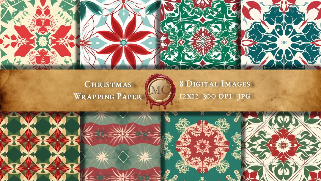 Christmas Pattern Digital Paper, Red & Green Holiday Giftwrap, Xmas ...