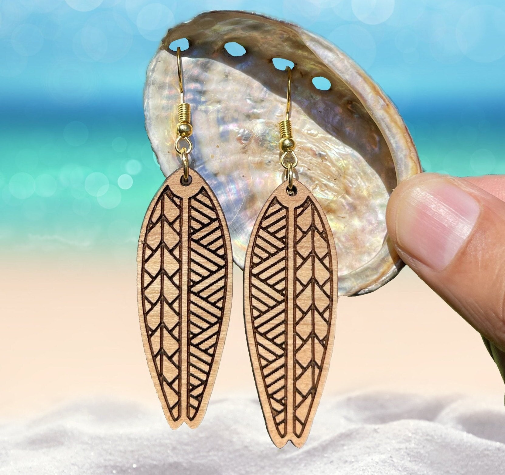 Surfboard Shape With Engraved Polynesian Tribal Wood Earring - Etsy