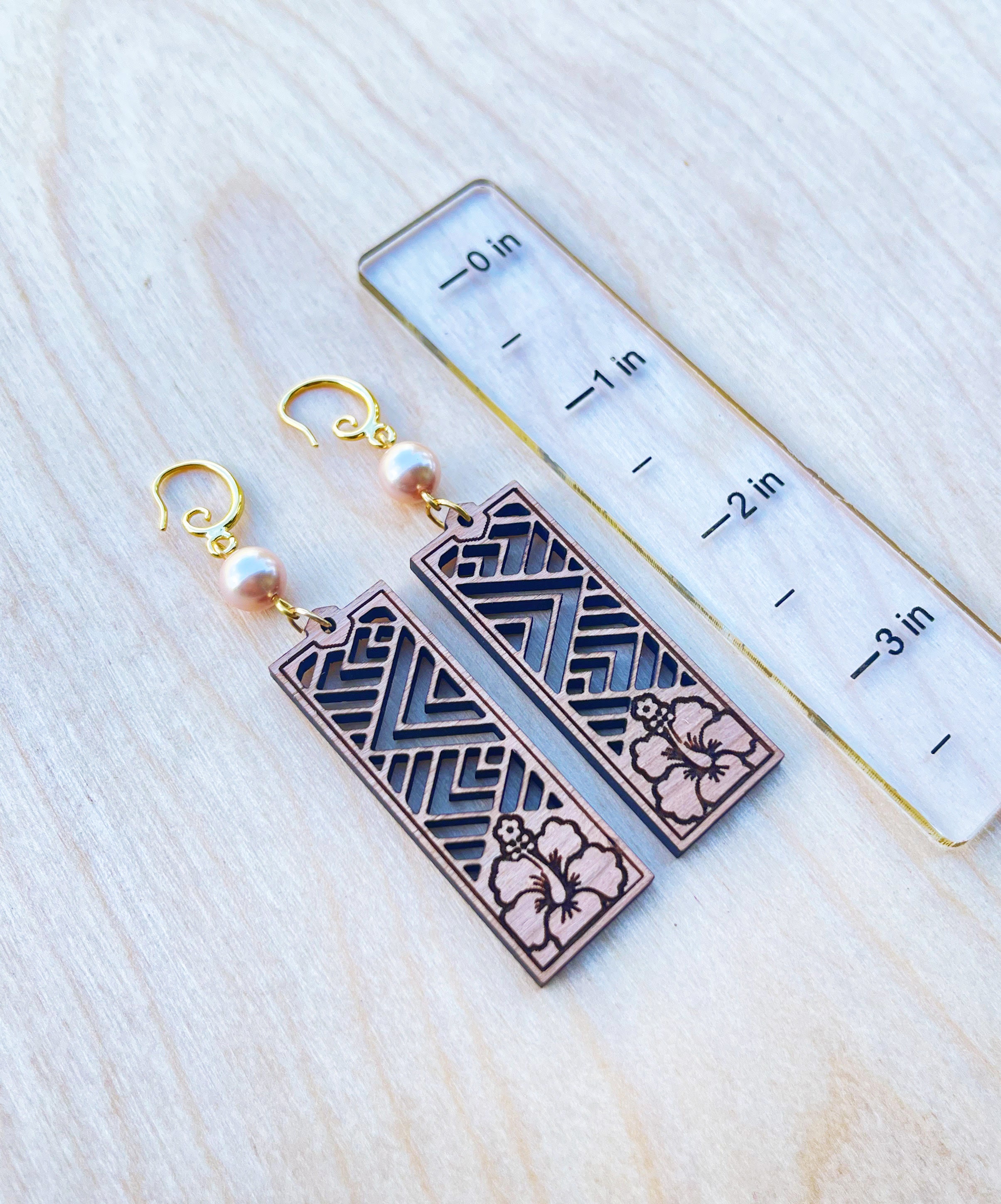 Hibiscus Flower Polynesian Tribal Patterns Wood Earring medium With ...