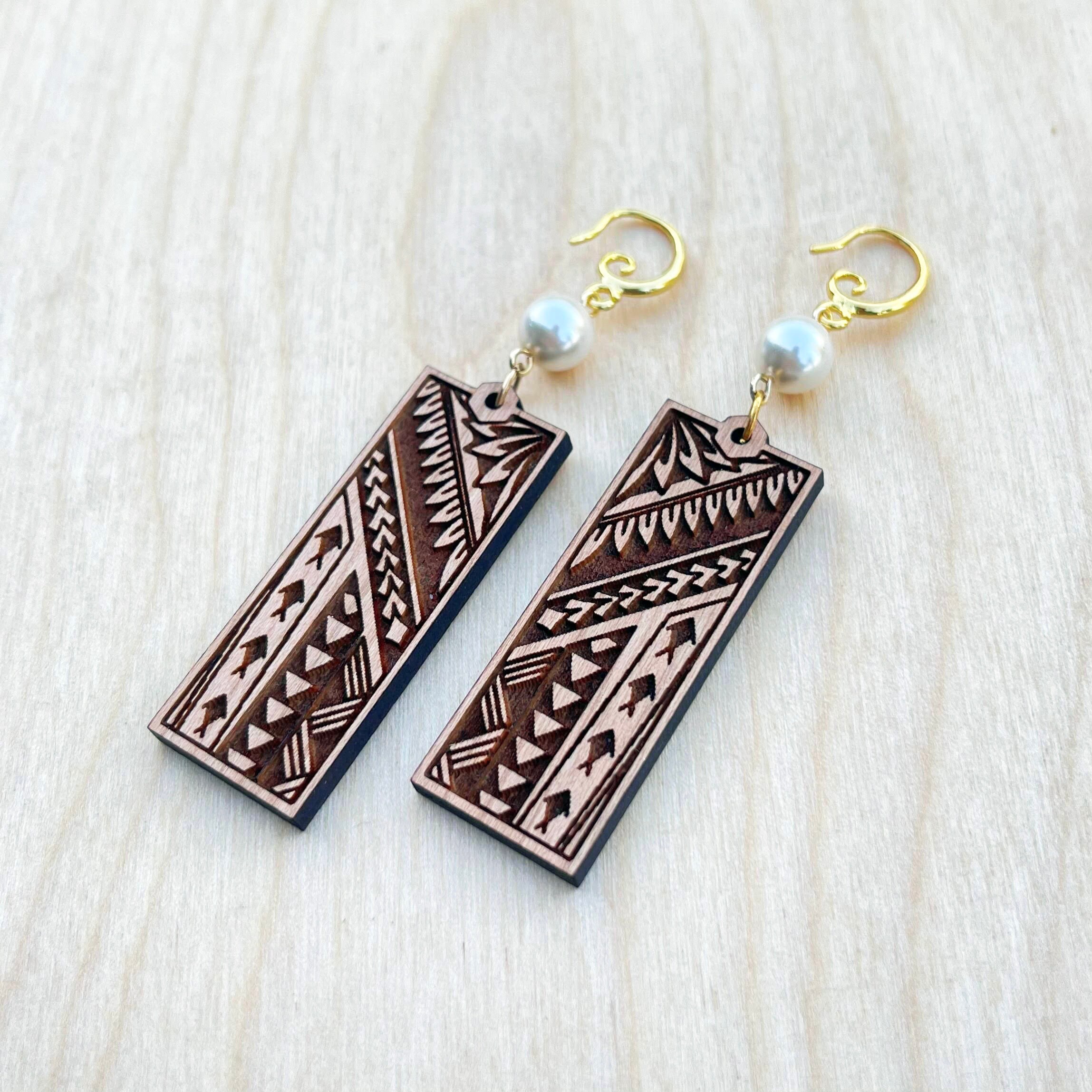 Hibiscus Flower Polynesian Tribal Patterns Wood Earring medium With ...