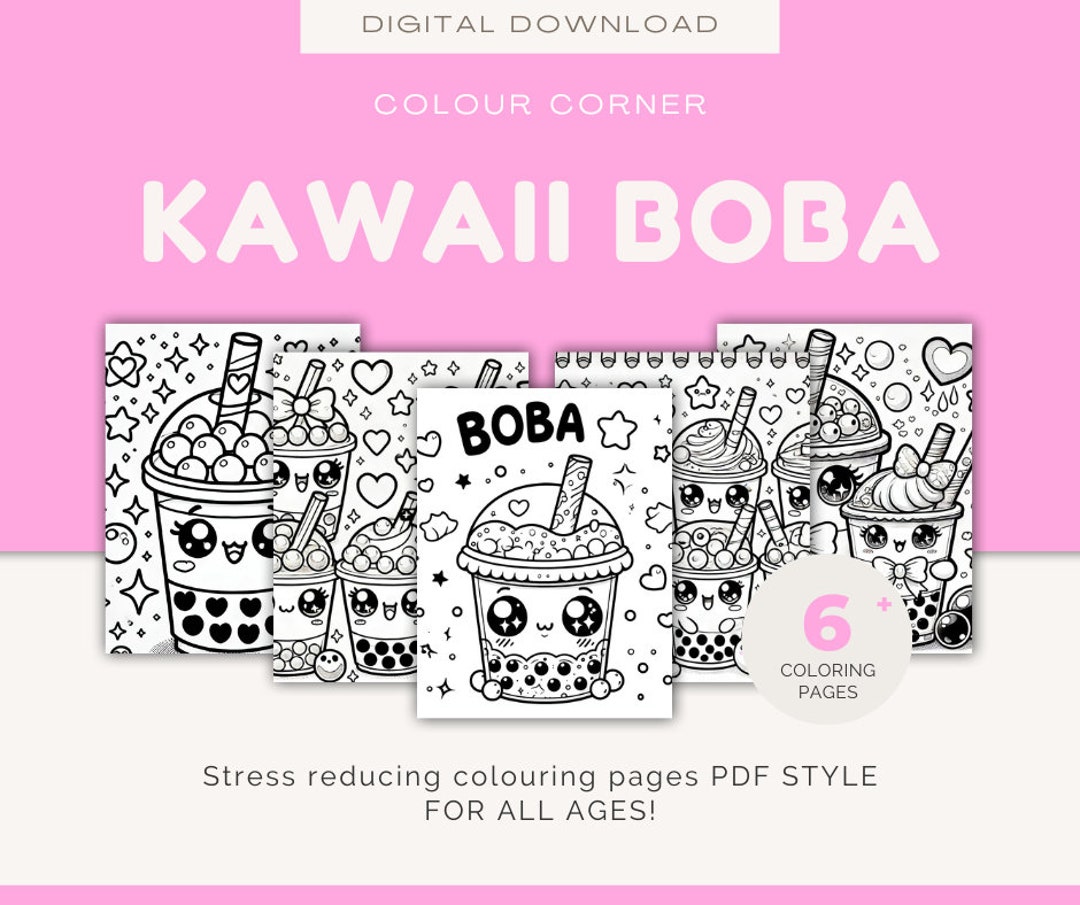 Colour Corner: 6 Kawaii Boba Tea Pages All Ages Stress Relief Colouring ...