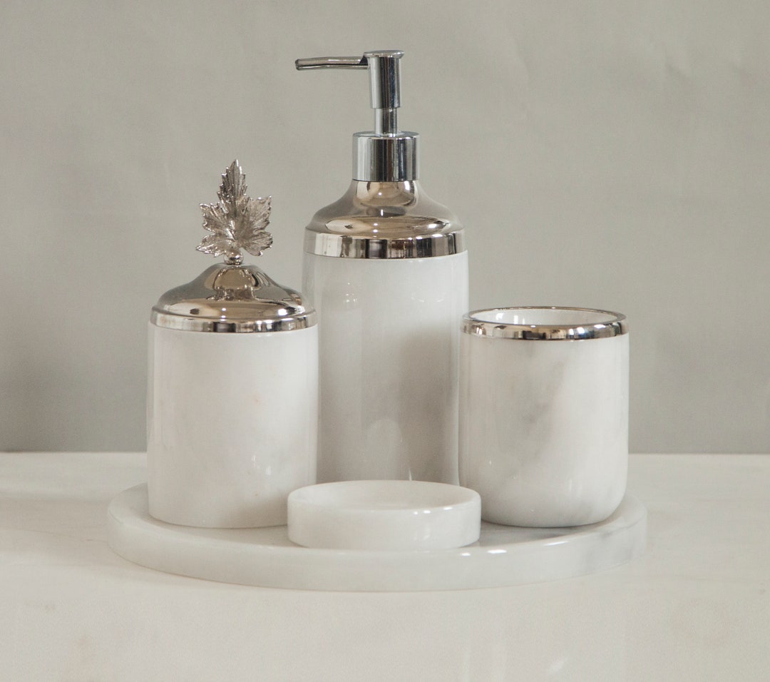 White 5 Pieces Marble Bathroom Set/ Handmade / 100% Natural - Etsy
