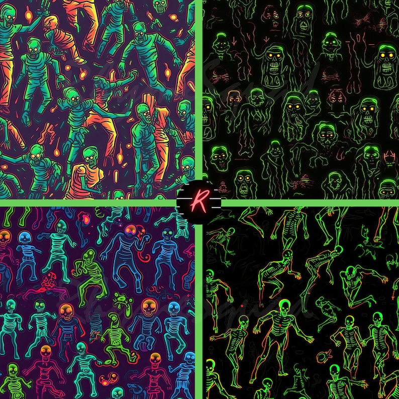 20 Seamless Neon Zombie Patterns - Etsy