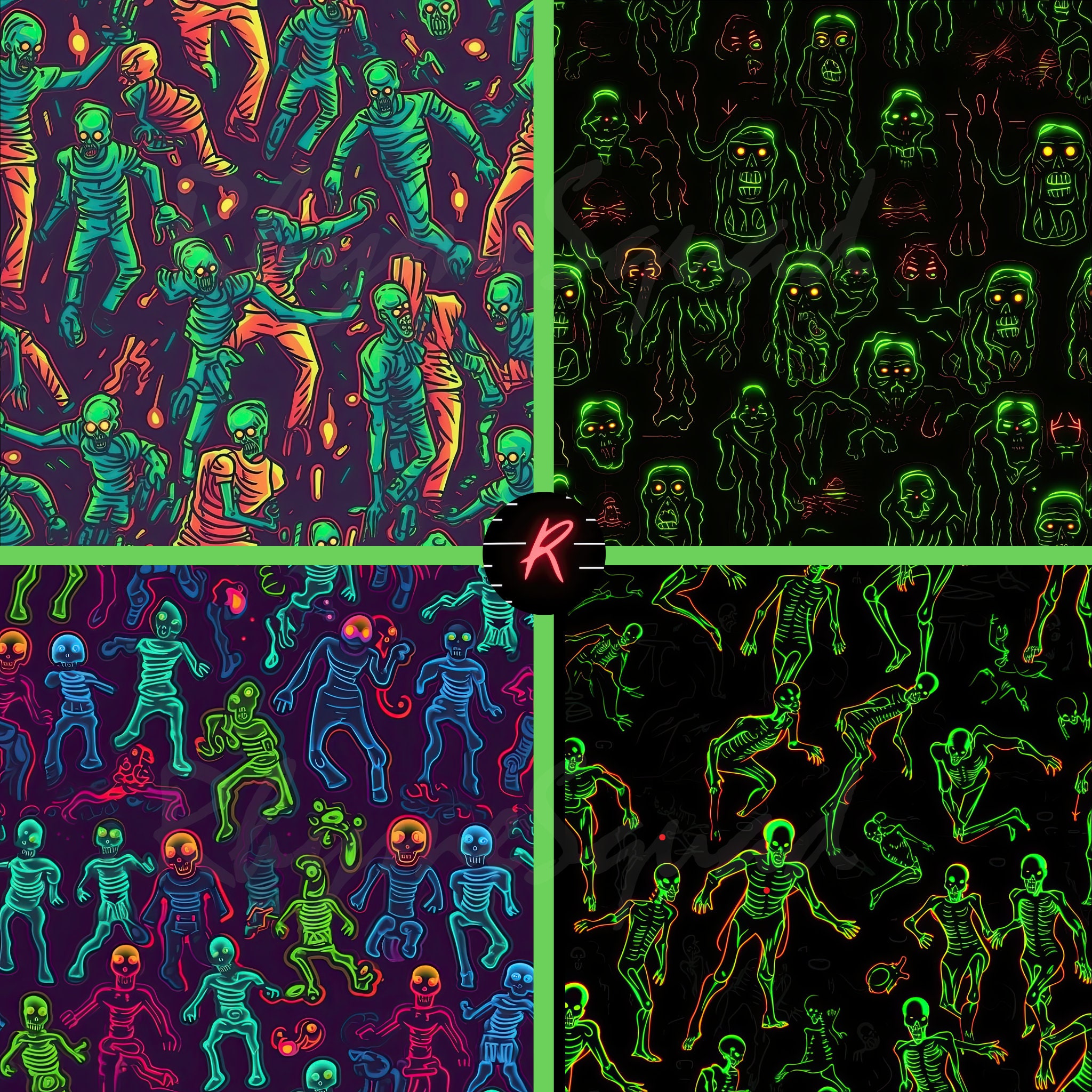 20 Seamless Neon Zombie Patterns - Etsy