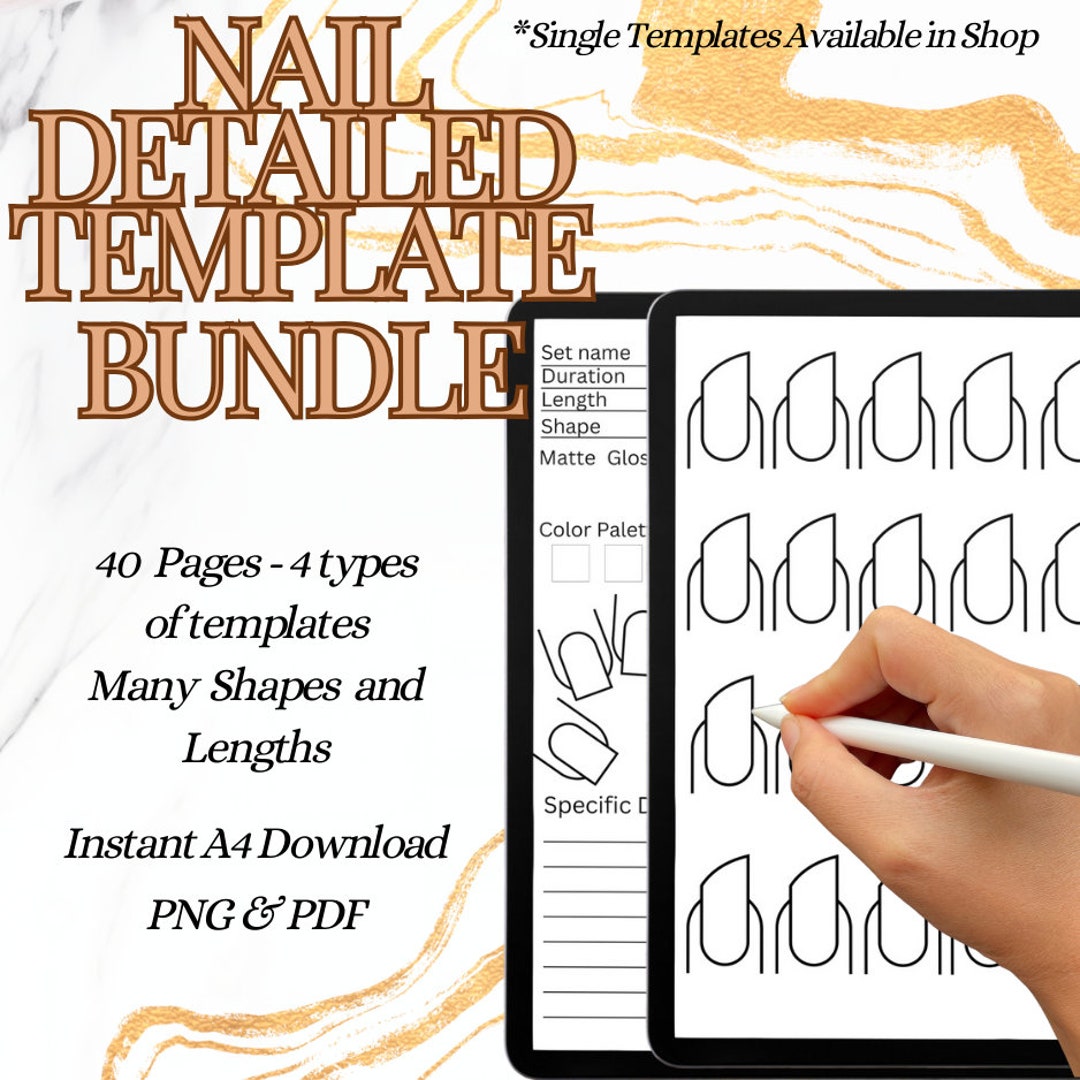 Practice Nail Template Bundle 40 Pages for Nail Tech Practice Nail ...